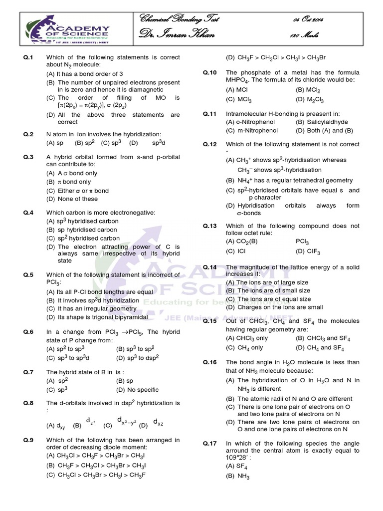 Chemical Bonding Test | PDF | Chemical Bond | Chemical Polarity