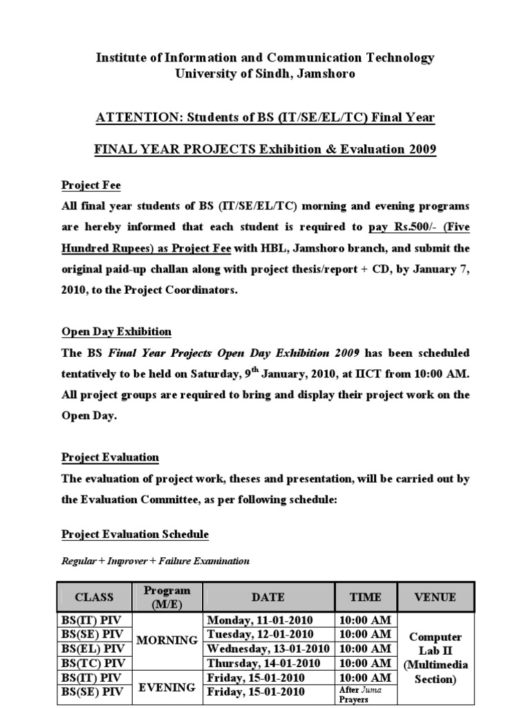 Final Year Projects Exhibition Notice | PDF