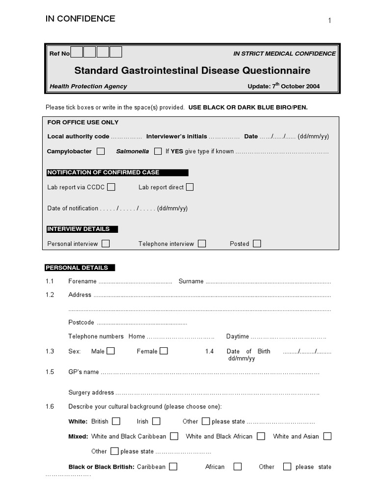 Standard Gastrointestinal Disease Questionnaire: in Confidence ...