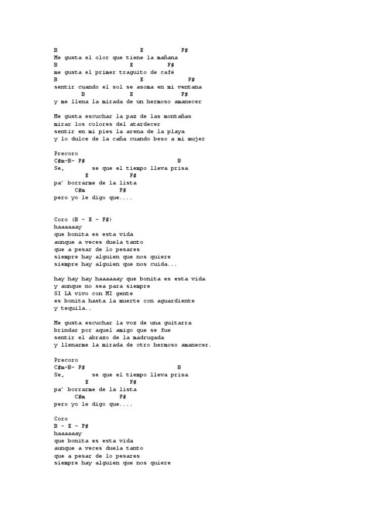 Que Bonita Es Esta Vida: Letra y Acordes | PDF