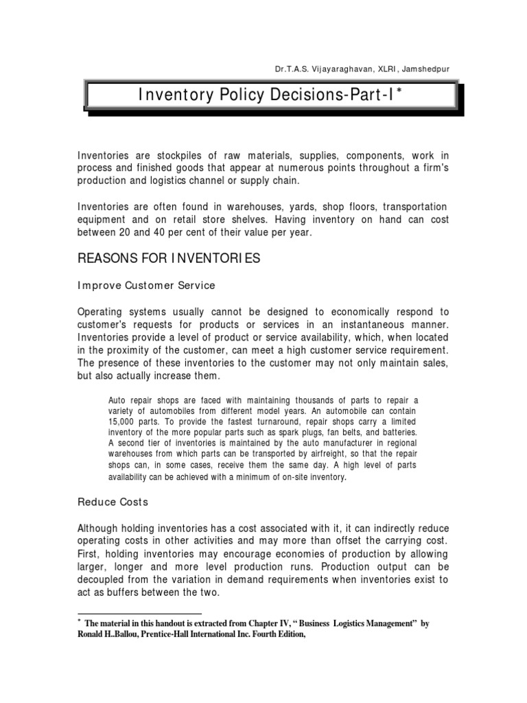 Inventory Policy Decisions | PDF | Inventory | Standard Deviation
