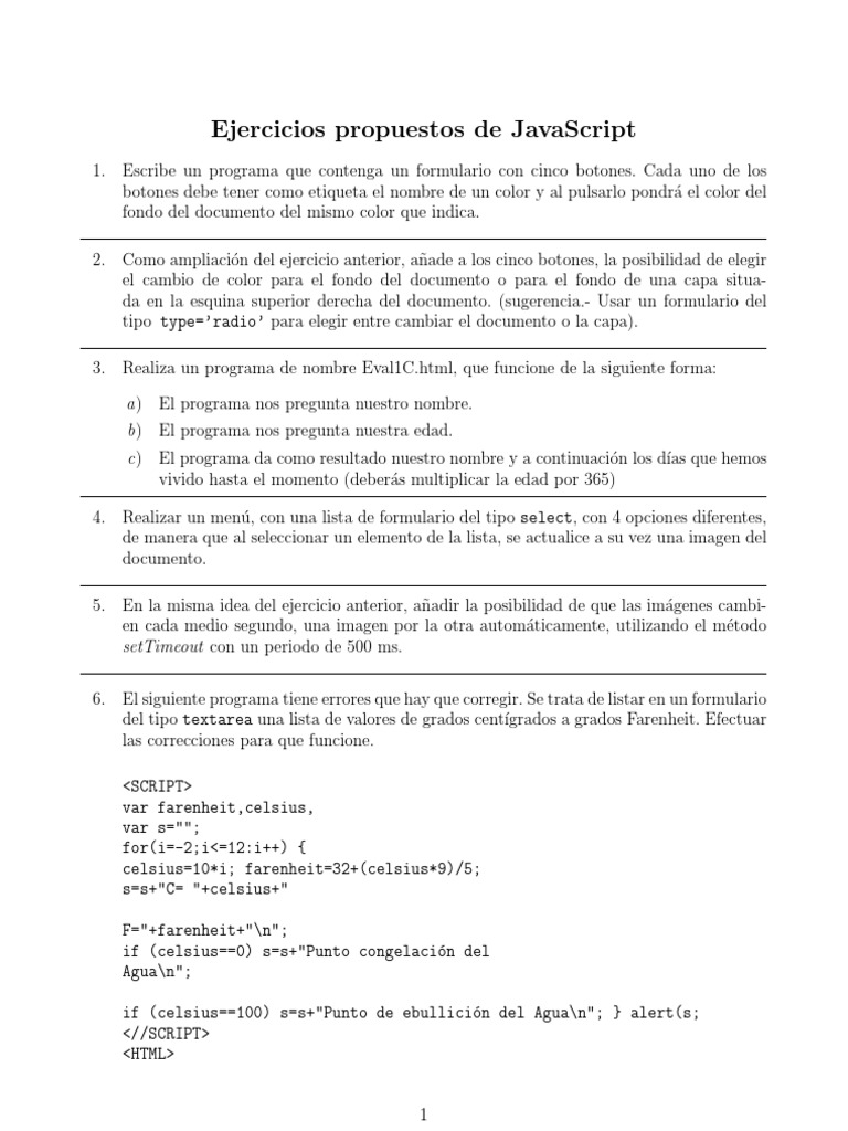 Ejercicios JavaScript | PDF | Script Java | Informática y tecnología de la información
