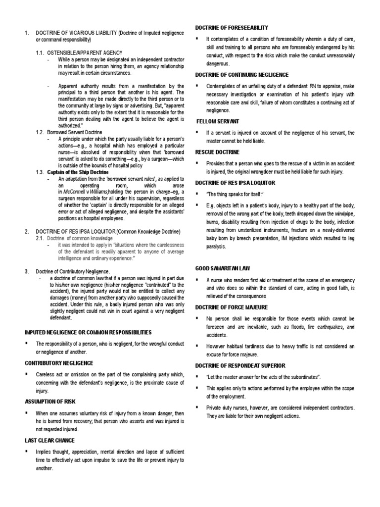 Doctrines in Legal Medicine | PDF | Negligence | Law Of Agency
