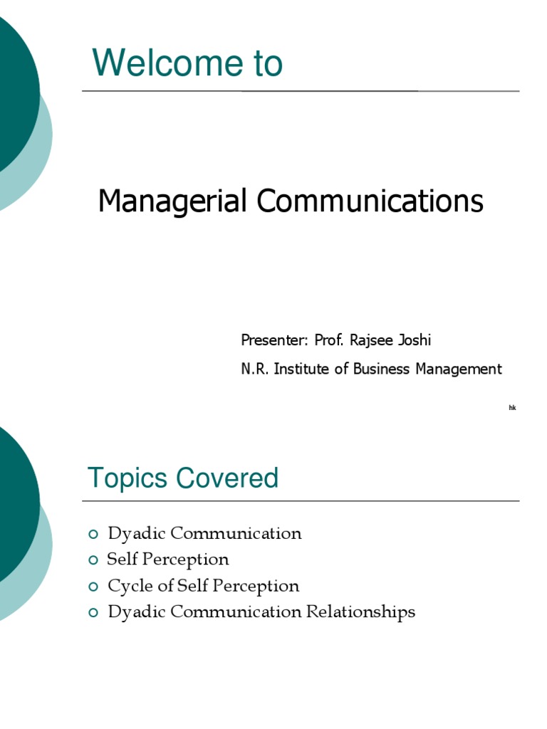 Session - Dyadic Comm & Self Perception | PDF | Interpersonal ...