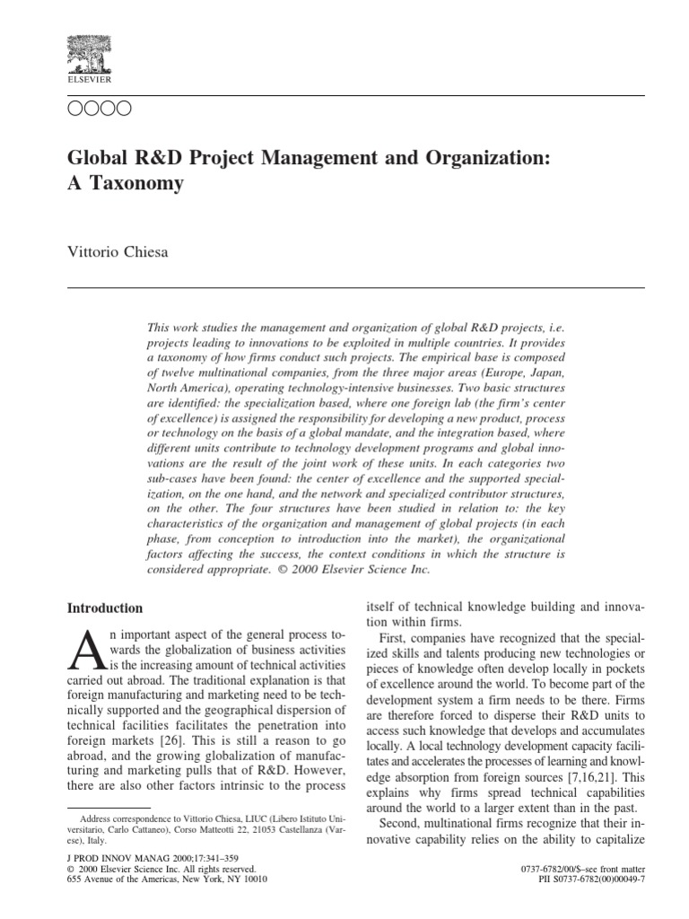 Global R&D Project Management and Organization: A Taxonomy | PDF ...