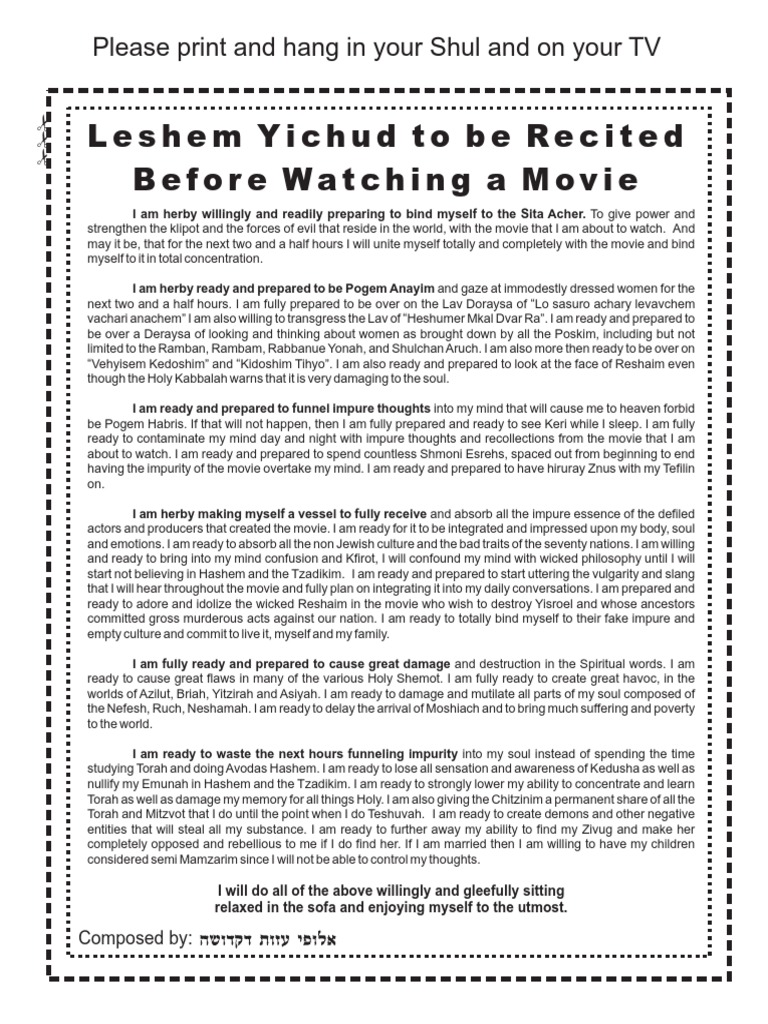 Leshem Yichud before watching movies | PDF | Religious Belief And ...