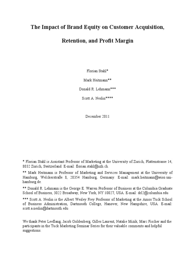 The Impact of Brand Equity On Customer Acquisition, Retention, and ...