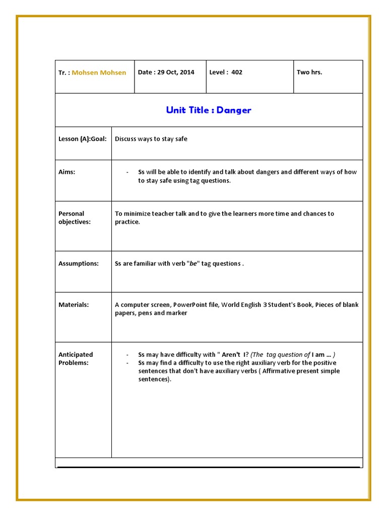 World English Book 3 Unit 8 Lesson A's Lesson Plan | PDF | Lesson Plan ...