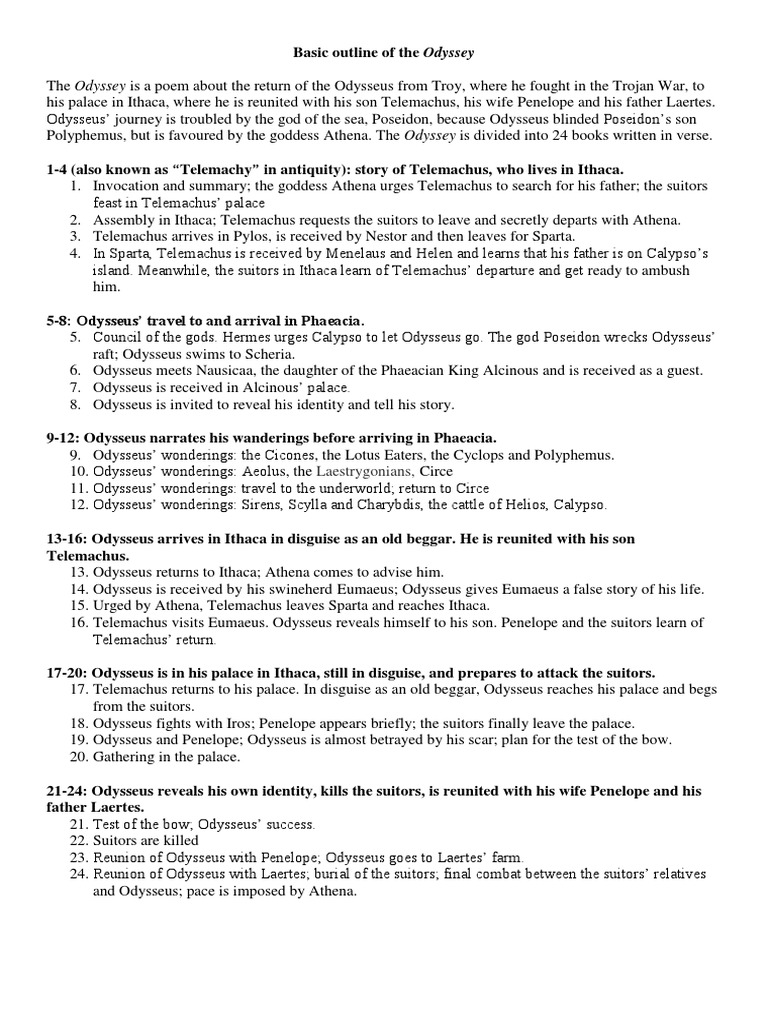 Basic Outline of The Odyssey | PDF | Odyssey | Odysseus