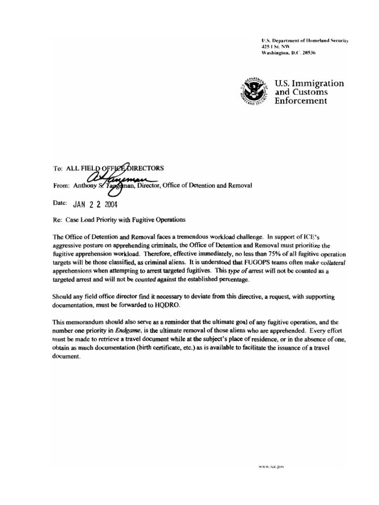 ICE Guidance Memos - Fugitive Operations | U.S. Immigration And Customs ...
