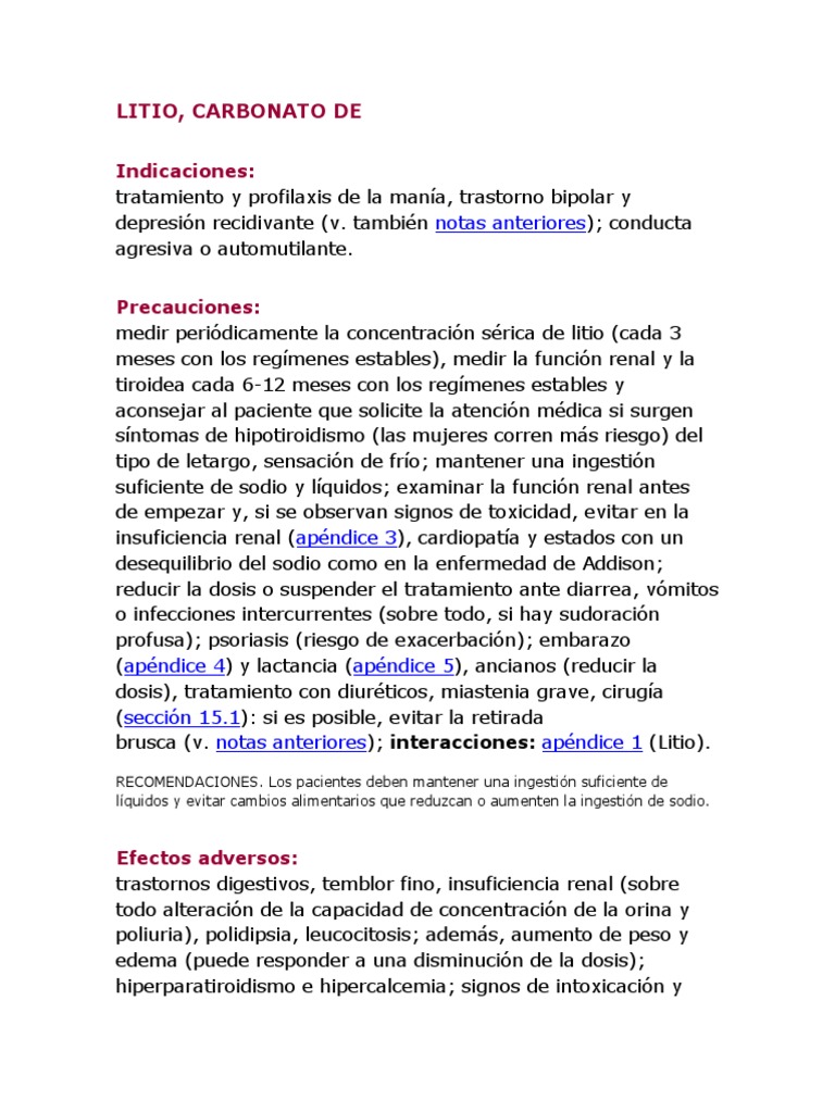 Uso y Precauciones del Litio en Trastornos Mentales | PDF ...