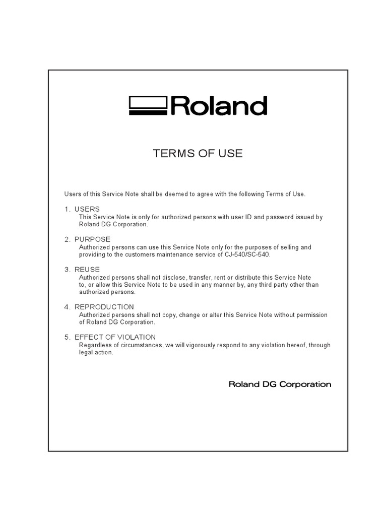 Terms of Use and Troubleshooting Guide for Roland SC-540 Printer | PDF ...