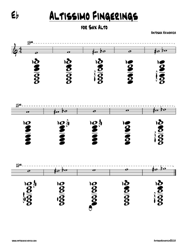 Antosha Haimovich - Altissimo Fingerings For Sax Alto and Sax Tenor | PDF