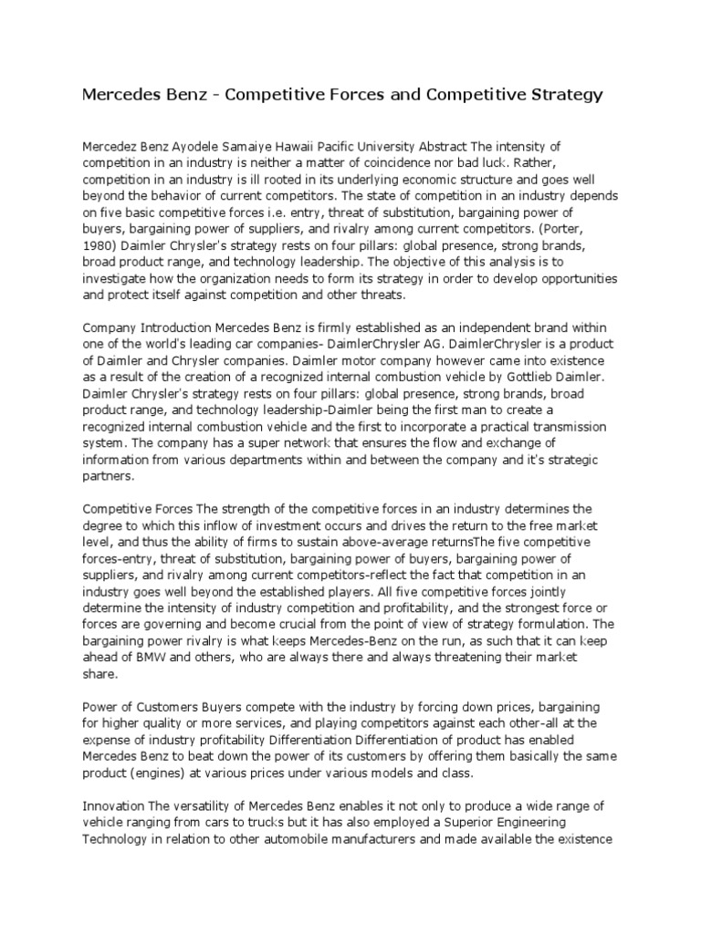 A87ffmercedes Benz - Competitive Forces and Competitive Strategy | PDF ...