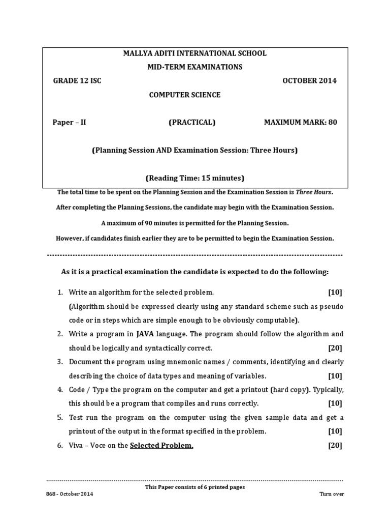 12 ISC Pracs Oct 2014 Fixed | PDF | Algorithms | Test (Assessment)