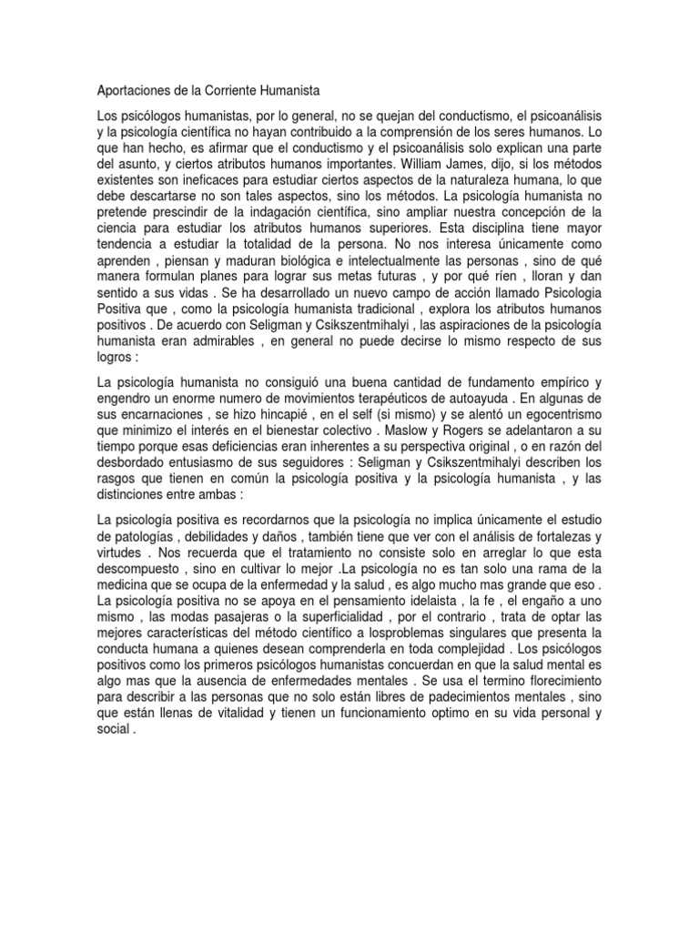 Aportaciones de La Corriente Humanista | PDF | Psicologia humanista ...