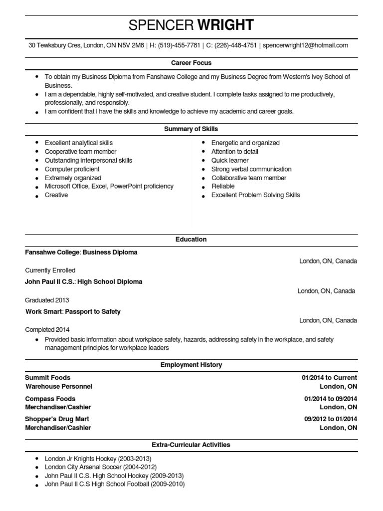 Spencer Wright Resume Overview | PDF