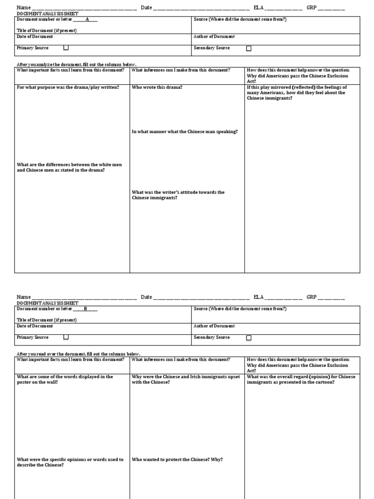 Analyzing the Chinese Exclusion Act | PDF | Document
