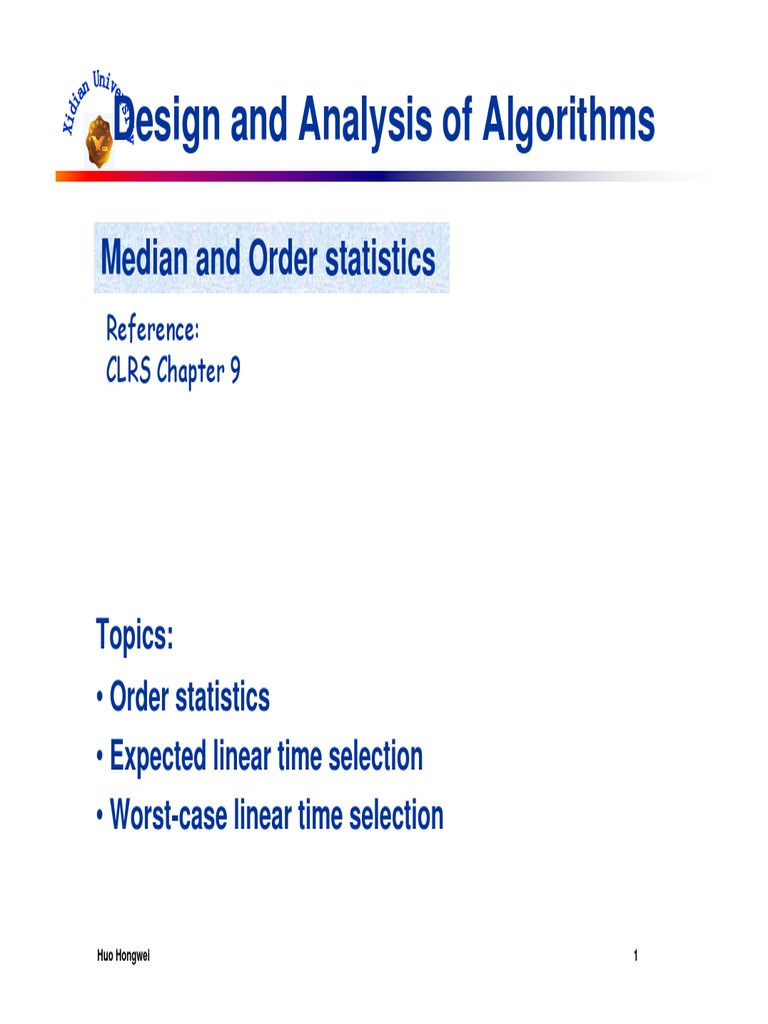 08 Medians and Order Statistics | PDF | Algorithms | Areas Of Computer Science