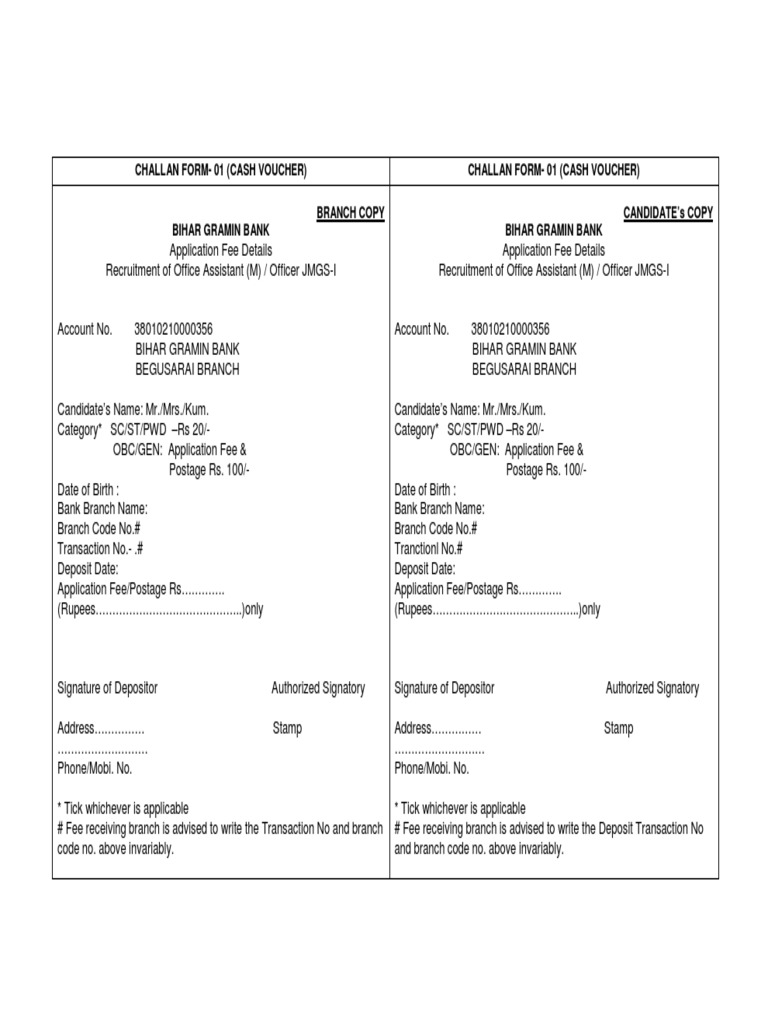 Challan Form-01 (Cash Voucher) Challan Form - 01 (Cash Voucher) Branch ...