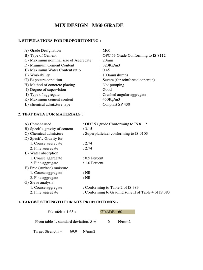 Mix Design M60 | PDF | Structural Engineering | Composite Material