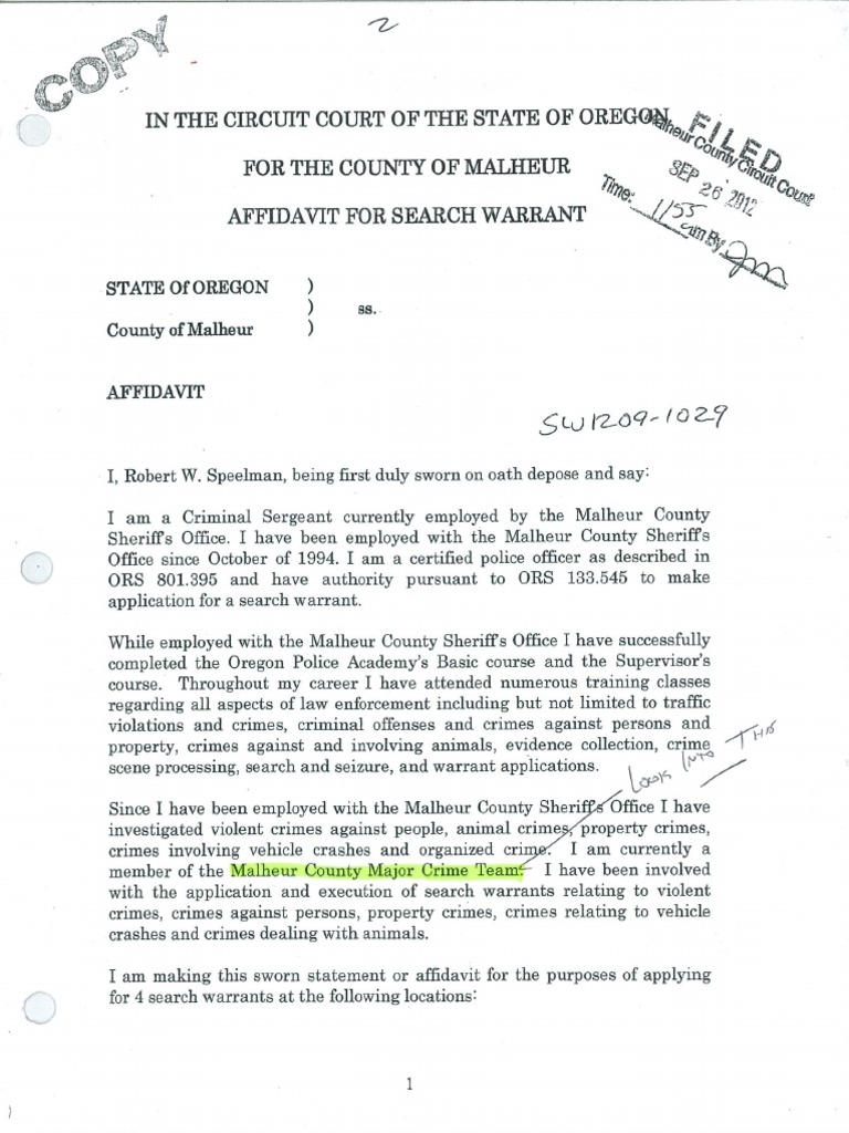 Search Warrant Application Cover Page | PDF