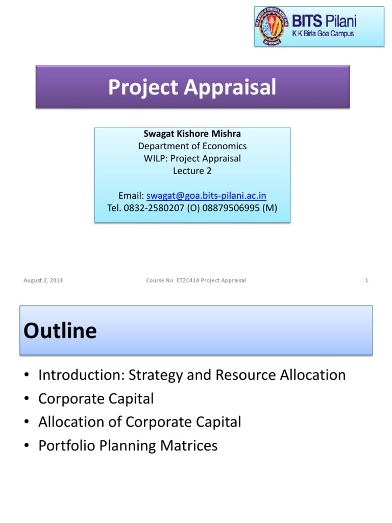 Project Appraisal: Department of Economics WILP: Project Appraisal ...
