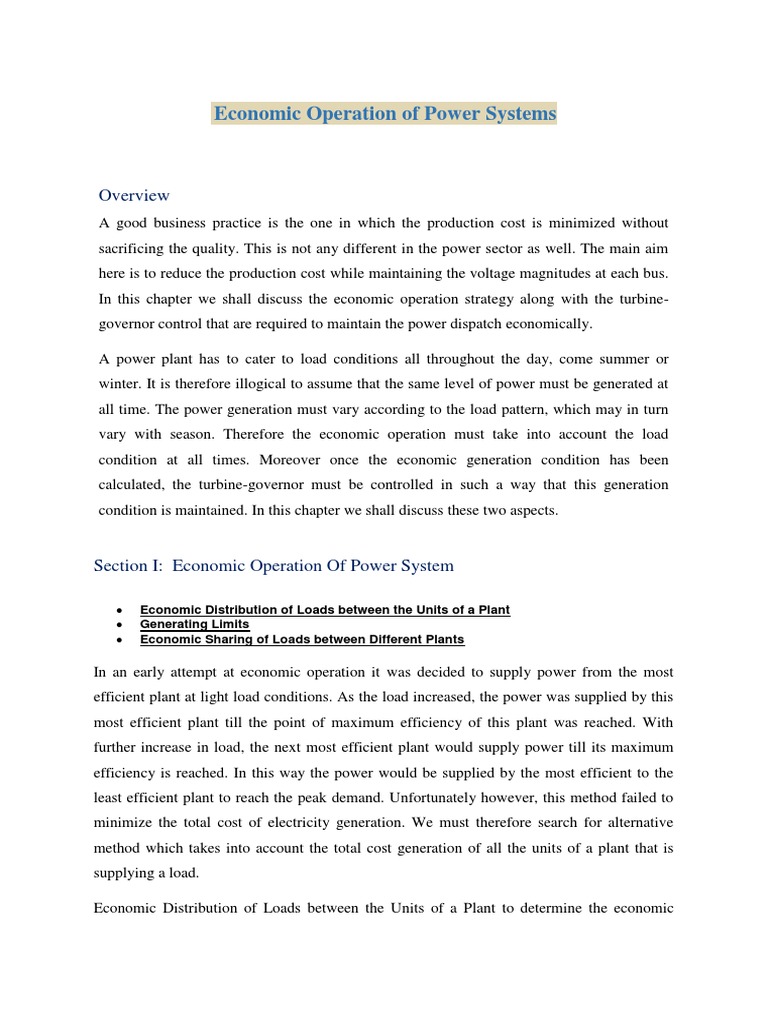 Economic Operation of Power Systems | PDF | Electric Power System ...