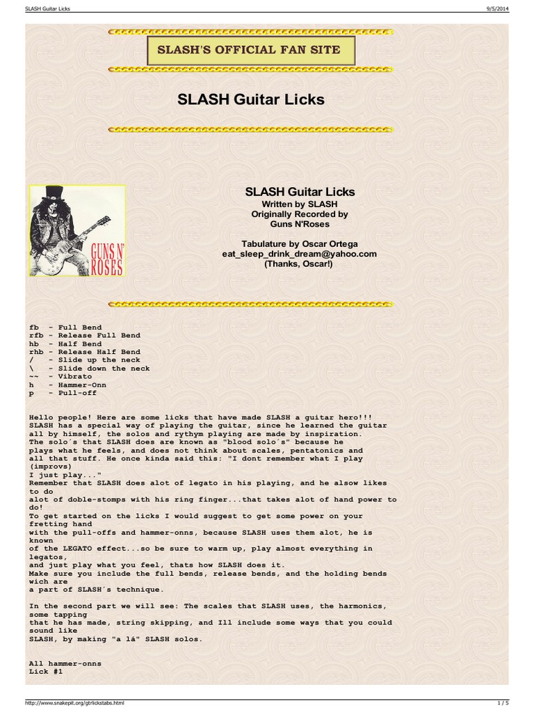 SLASH Guitar Licks | PDF | Musical Instruments | String Instruments