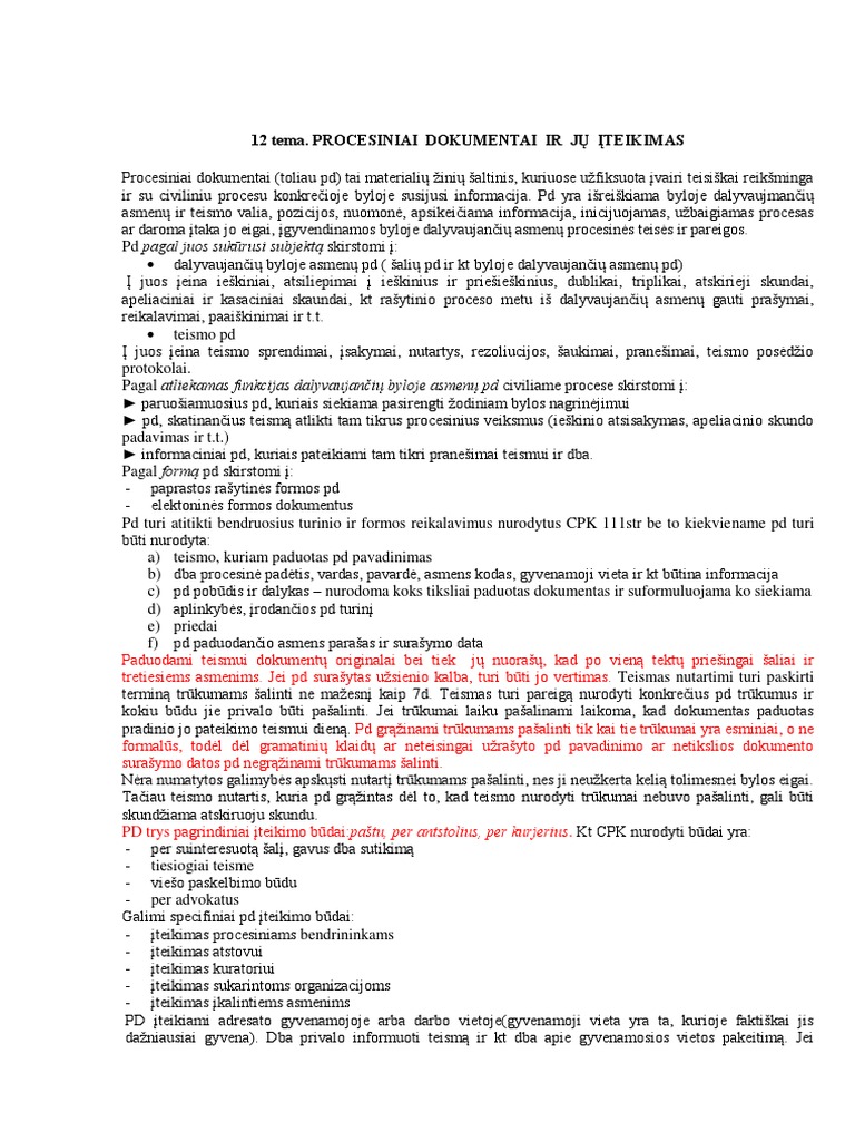 Procesiniai Dokumentai Ir Jų Įteikimas | PDF