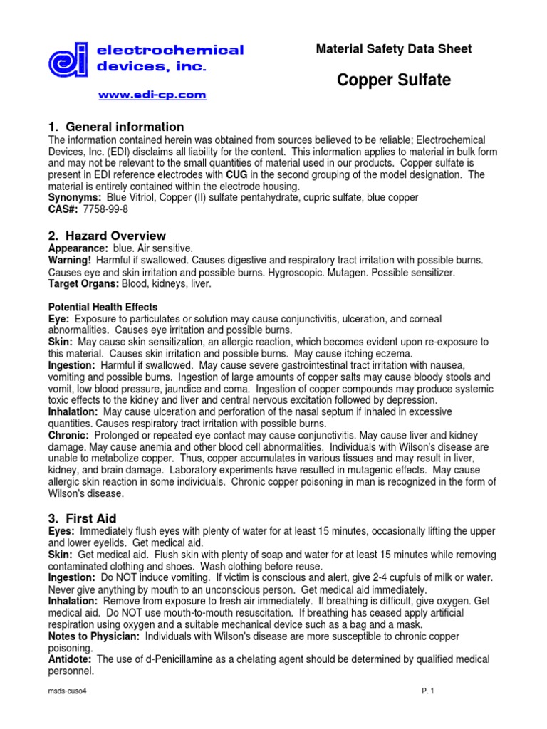 Msds Cuso4 | PDF