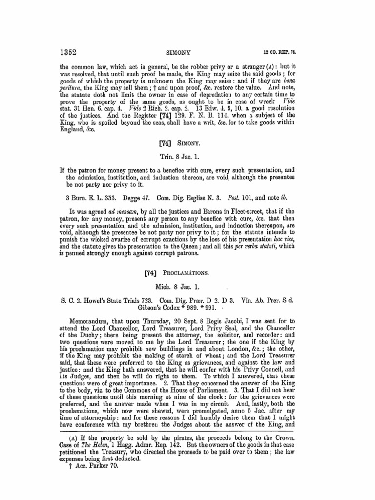 Case of Proclamations (1610) 12 Coke Reports 7477 E.R. 1352 | Writ Of ...