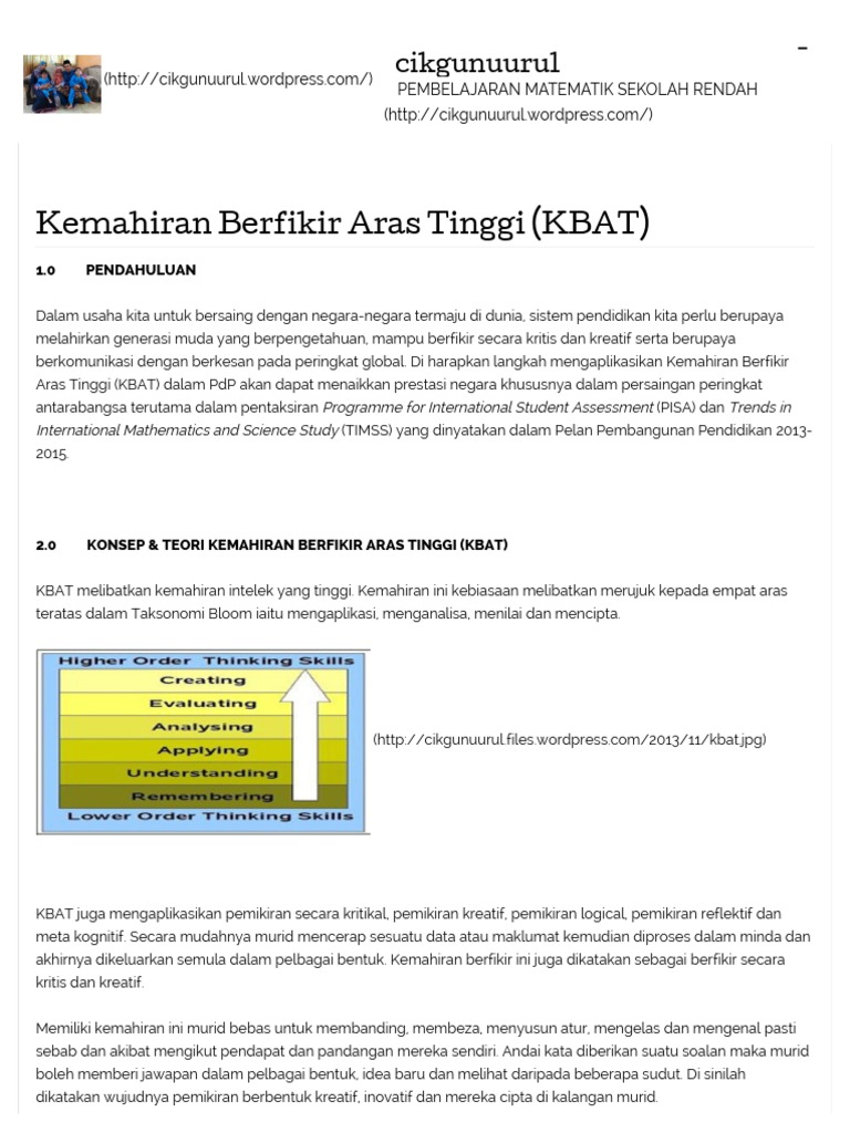 Ciri dan Jenis KBAT dalam Pendidikan | PDF