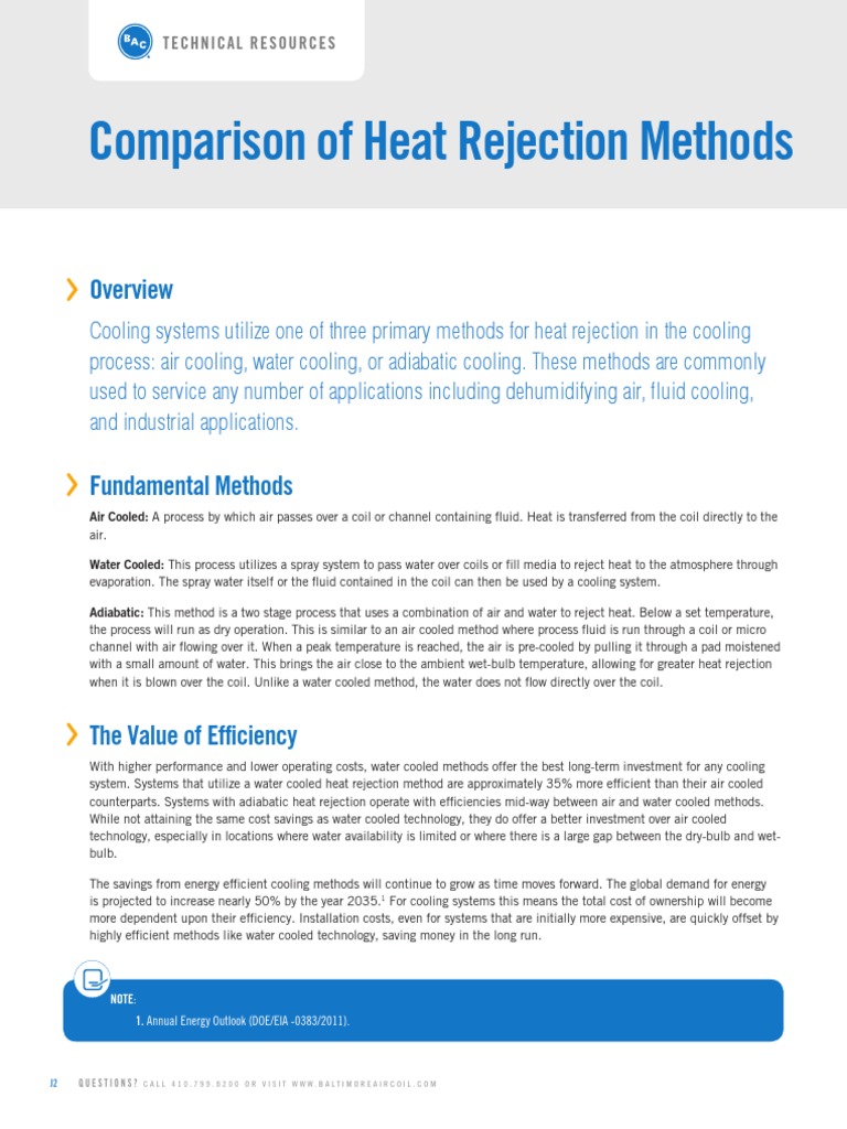 Comparison of Heat Rejection Methods: Technical Resources | PDF | Air ...