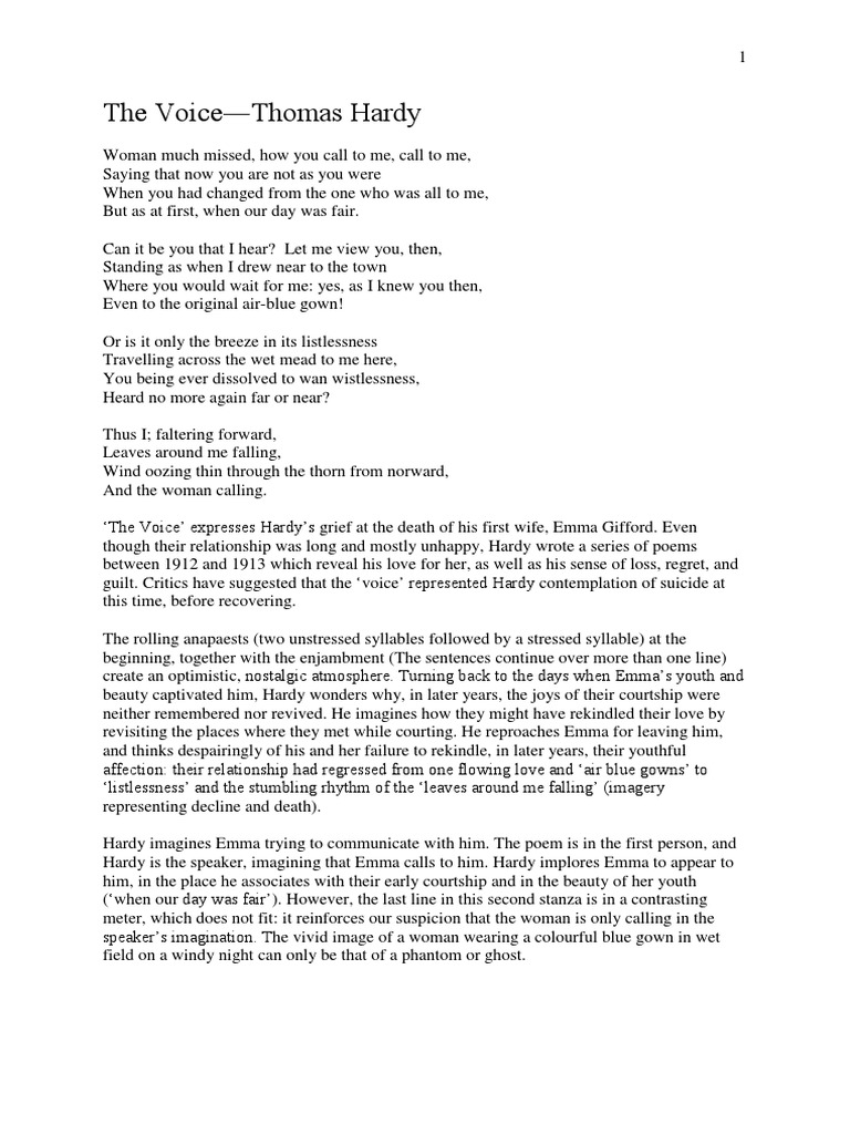 The Voice | PDF | Thomas Hardy | Poetry
