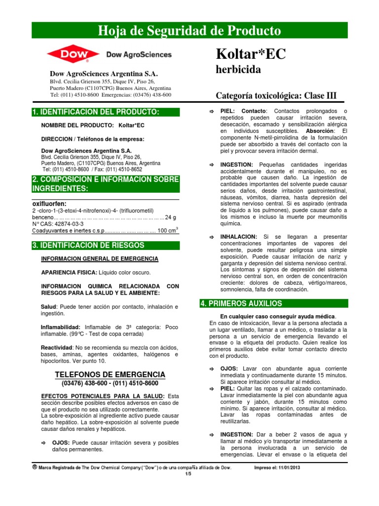 Hoja Seguridad Koltar EC | PDF | Combustión | Agua