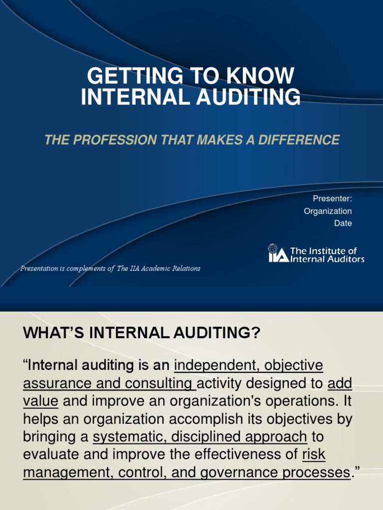 Getting to Know Internal Auditing - IIA | Internal Audit | Accounting
