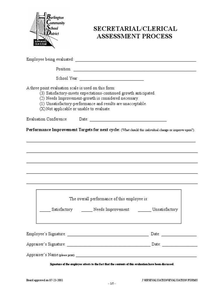 Secretarial-Clerical Evaluation Form | Performance Appraisal | Evaluation