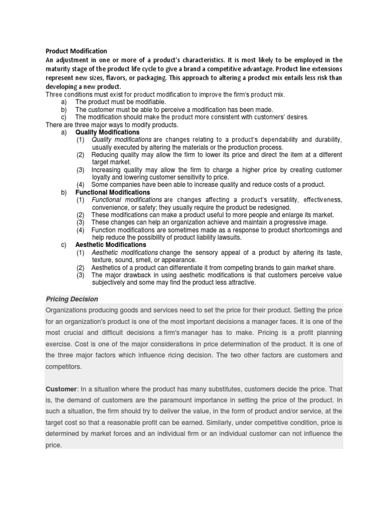Product Modification Strategies Explained | PDF | Competition | Profit ...