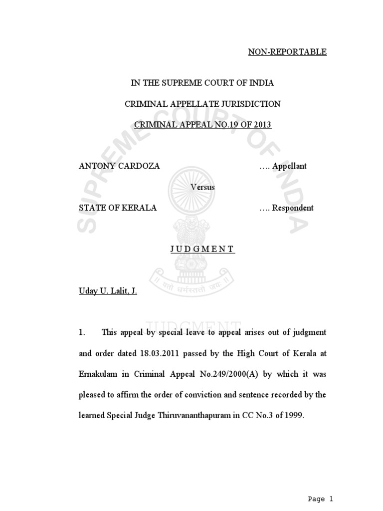 Anthony Cardoza v. State of Kerala | PDF | Appeal | Bail Anthony Cardoza v. State of Kerala | PDF | Appeal | Bail