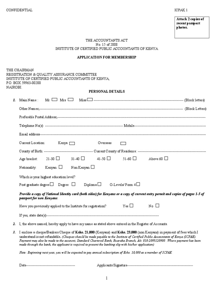 Application Form For Registration - ICPAK | PDF | Accountant | Government