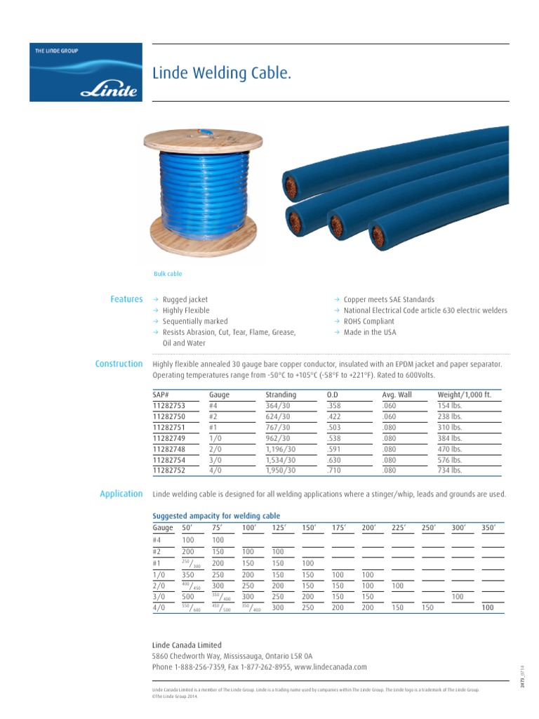 Linde Welding Cable | PDF | Equipment | Materials