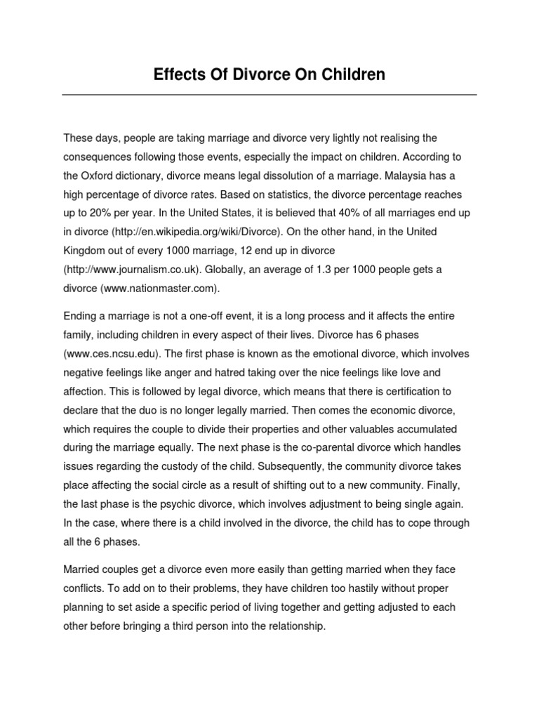 Effects Of Divorce On Children Pdf Divorce Child Custody