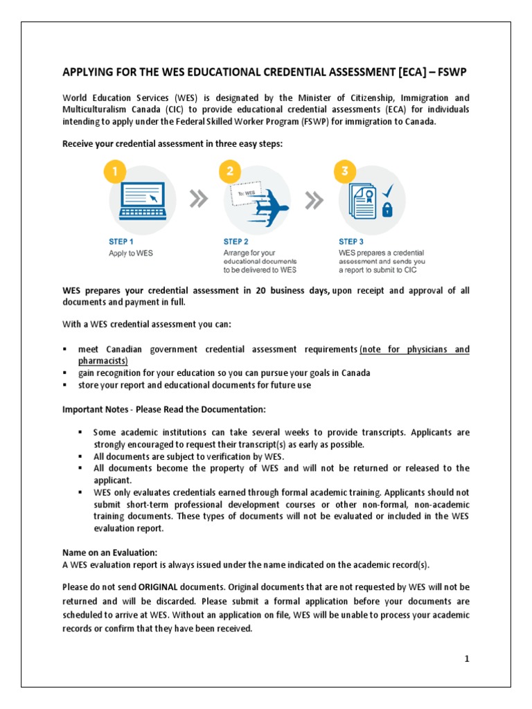 WES ECA Application Guide for FSWP | PDF | Credential | Educational ...