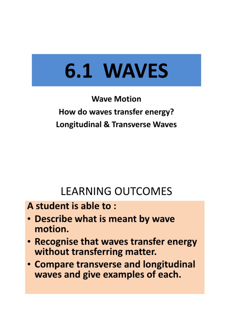 Wave Motion How Do Waves Transfer Energy? Longitudinal & Transverse ...