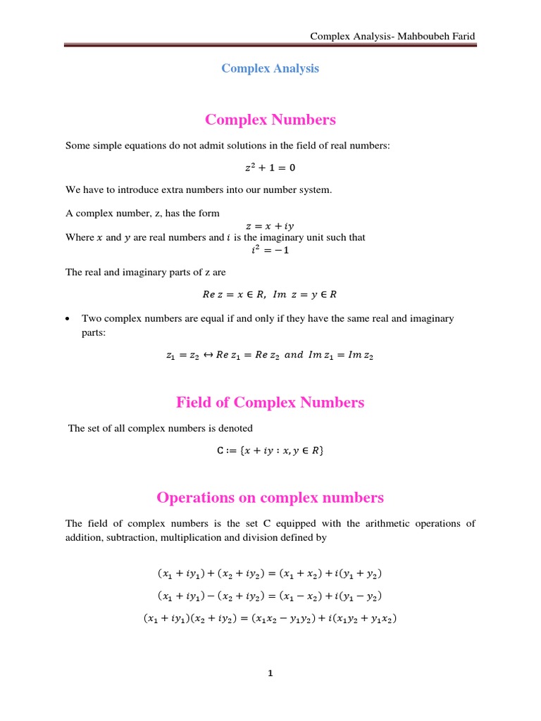 Complex Analysis 1 | PDF | Complex Number | Derivative