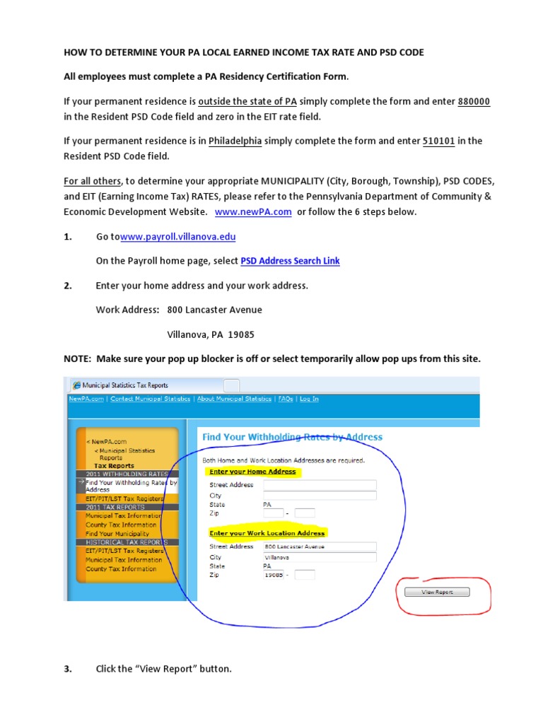 PA Local EIT Rate & PSD Code Guide | PDF | Business
