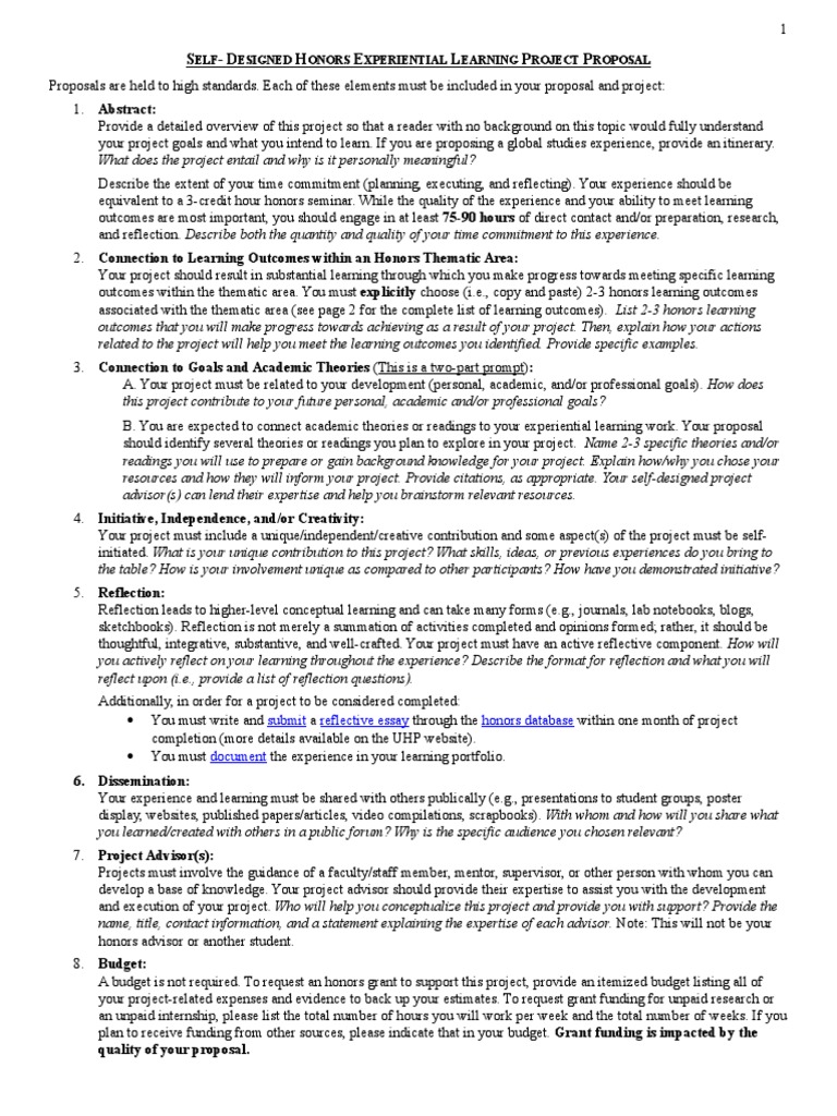 Honors Experiential Learning Proposal Guide | PDF | Community | Leadership