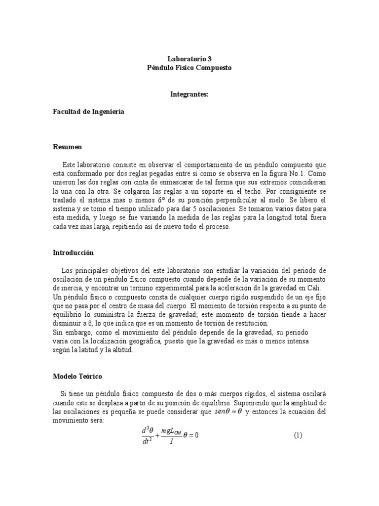 Pendulo Fisico Compuesto | PDF | Péndulo | Aceleración