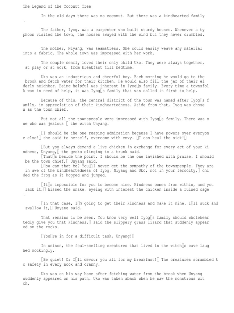 The Legend of The Coconut Tree (Edited) | PDF | Nature | Leisure